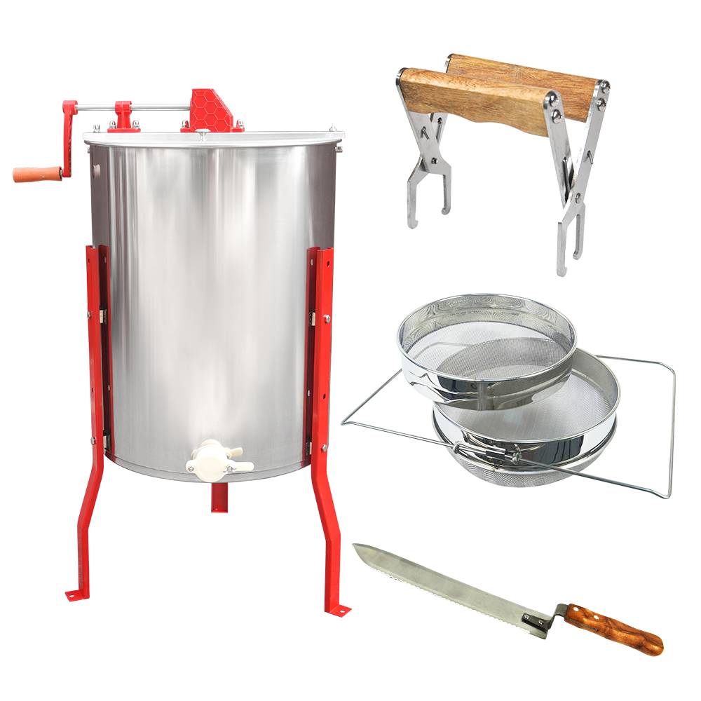 4 Frames Manual Honey Extractor Kit with Strainer | MULTI-SWEET GROUP